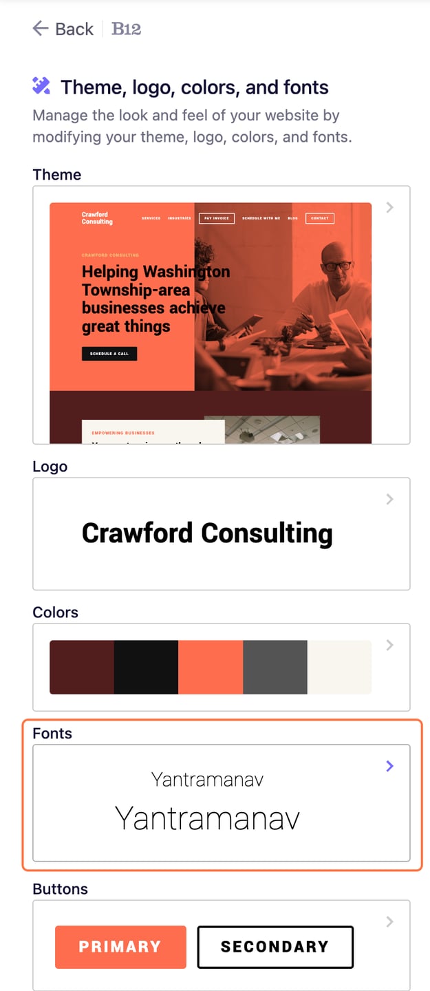 Changing website theme, colors, and fonts