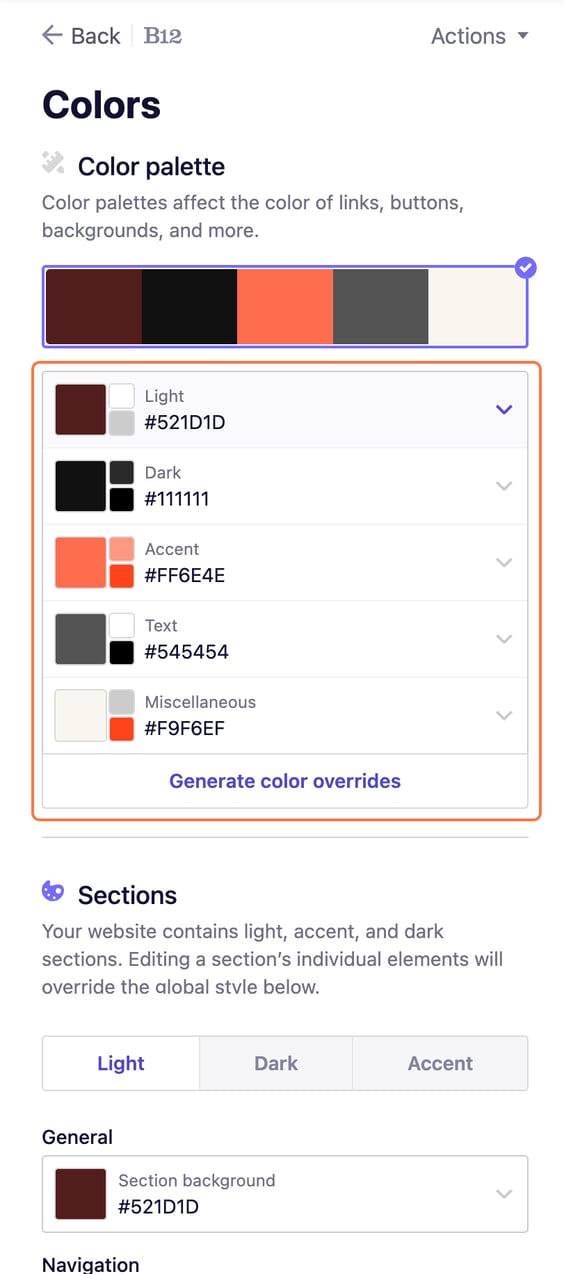 Manually overriding your website's colors