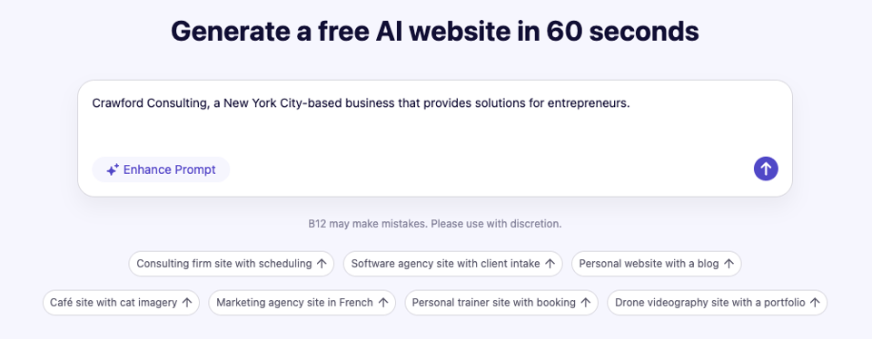Generating an AI website draft