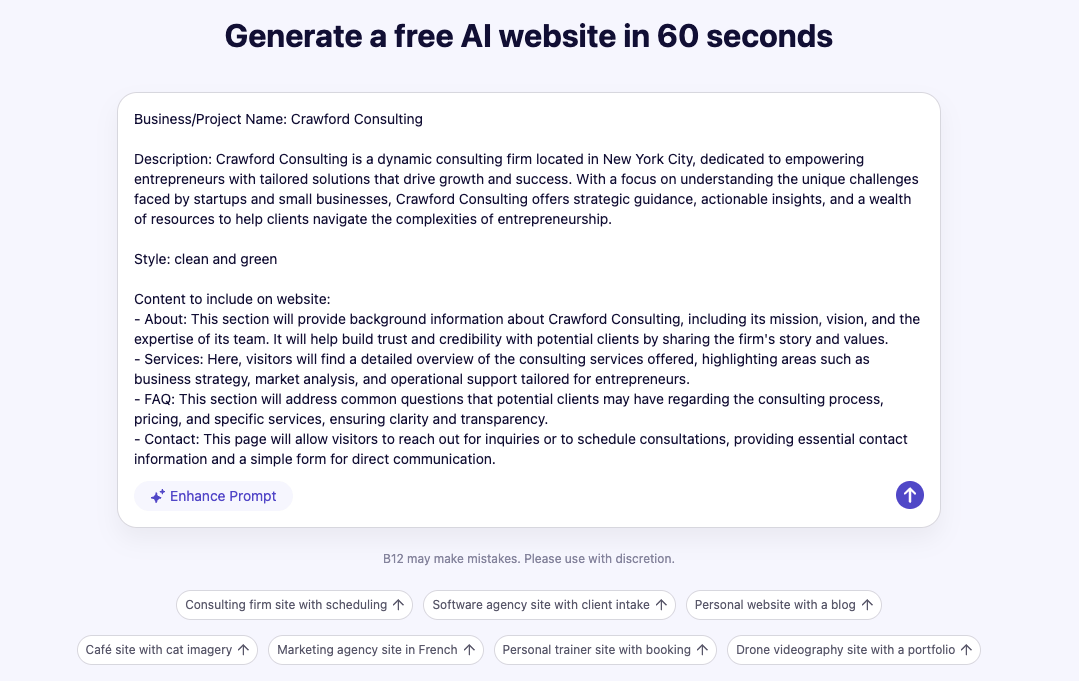 Generating an AI website draft